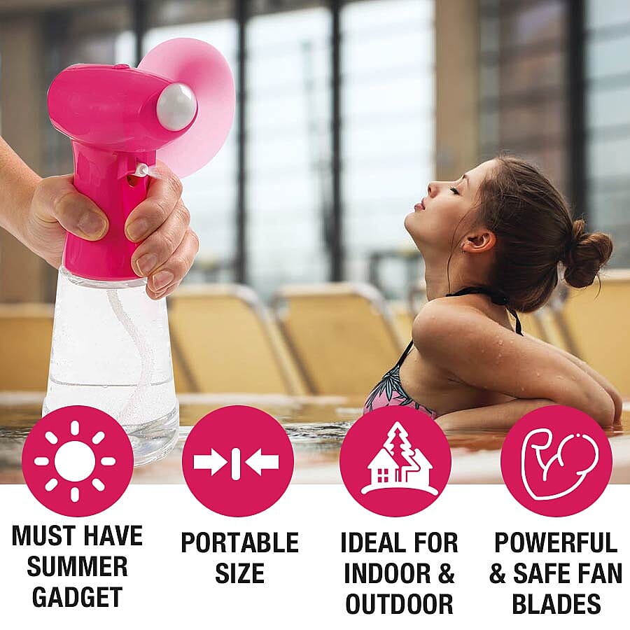Handheld Water Mist Spray Fan (21x8x9.5cm) - Pink - 3584814 - TJC
