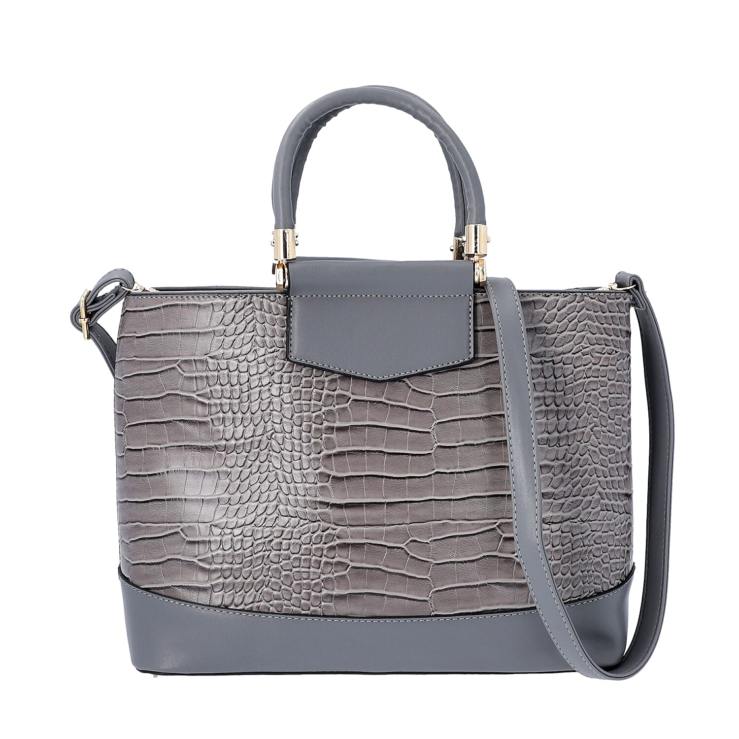 Grey Croc Embossed Tote Bag with Adjustable Shoulder Strap (Size ...