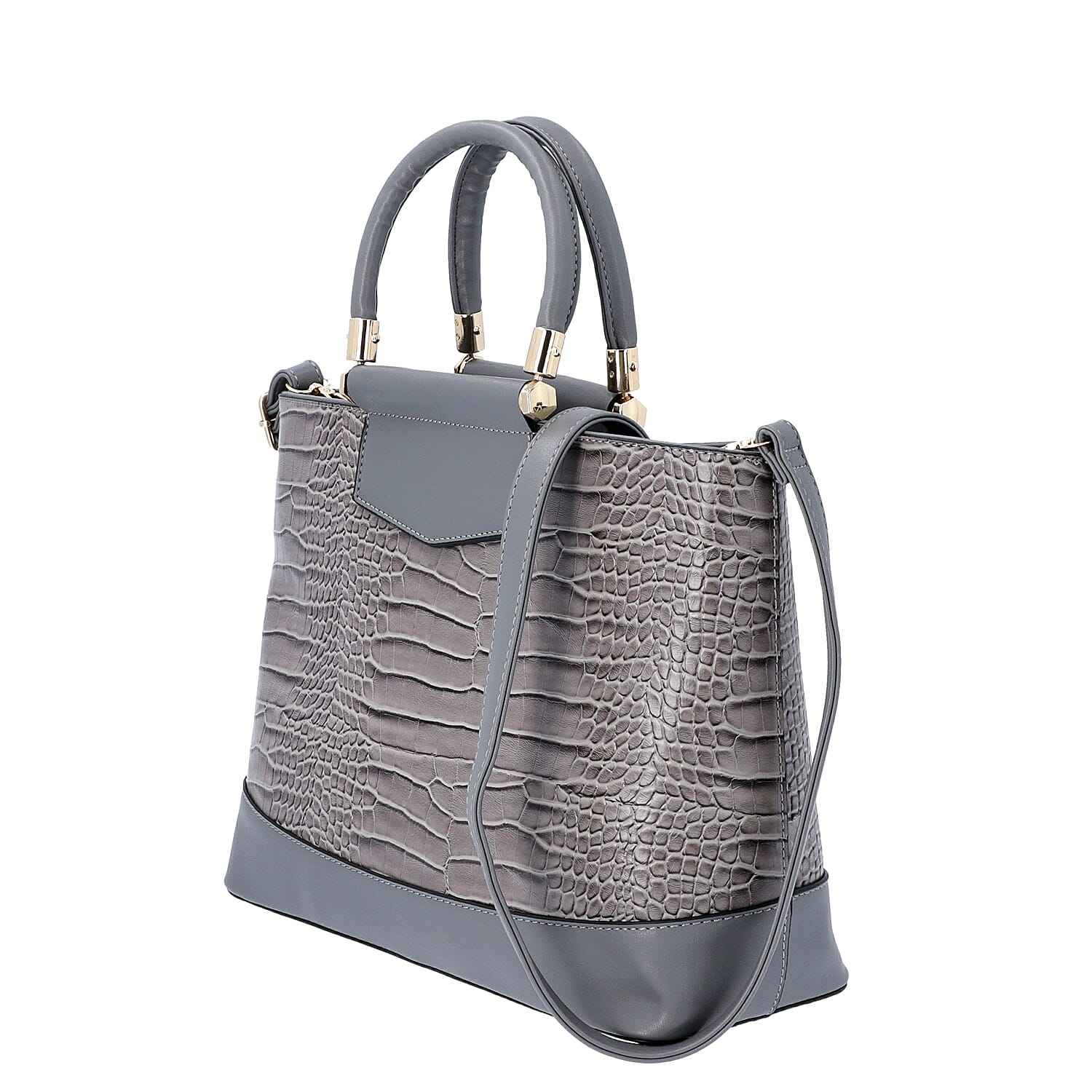 Grey Croc Embossed Tote Bag with Adjustable Shoulder Strap (Size ...