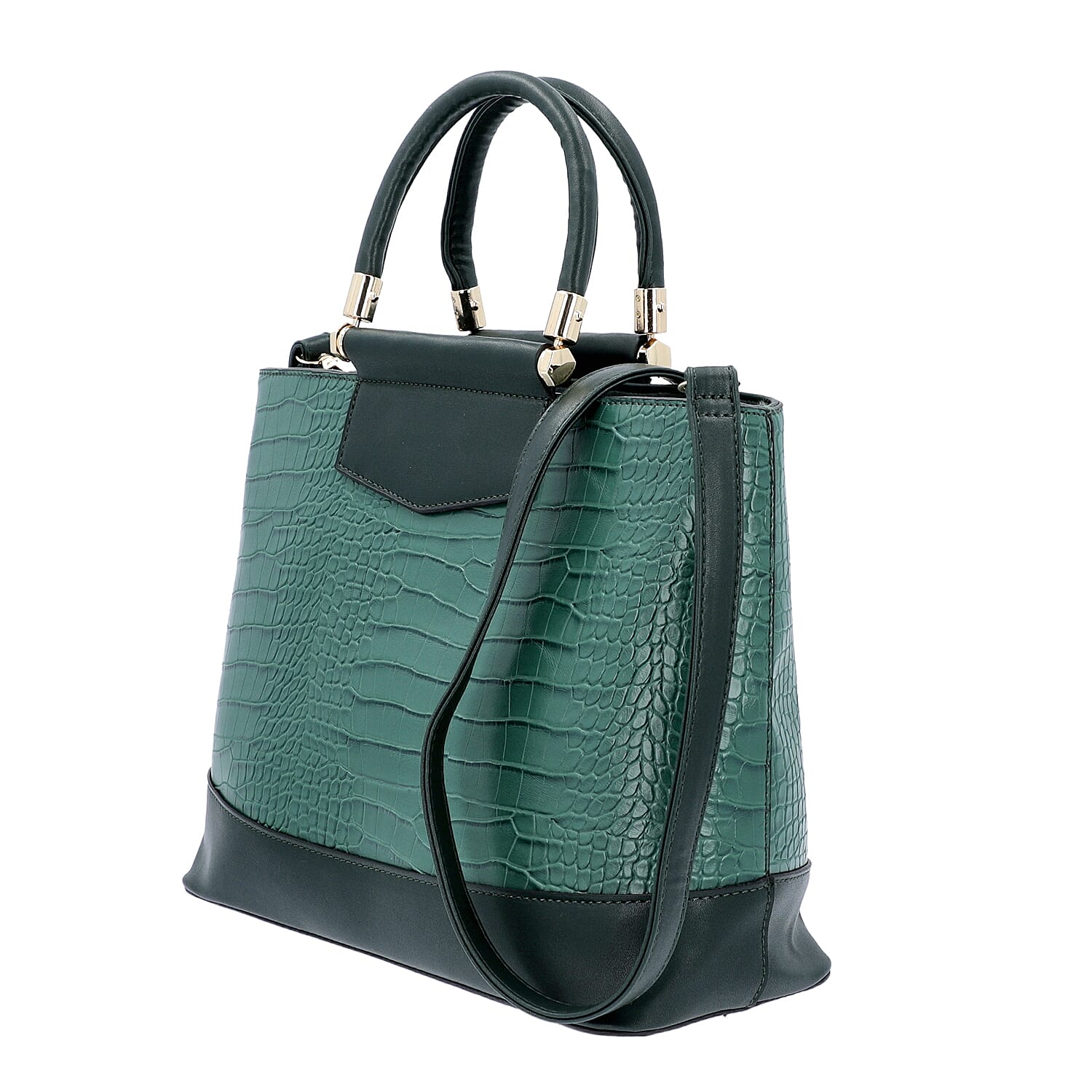 Green Croc Embossed Tote Bag with Adjustable Shoulder Strap (Size ...