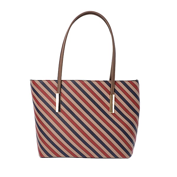Diagonal Stripe Pattern Tote Bag with Zipper Closure and External ...