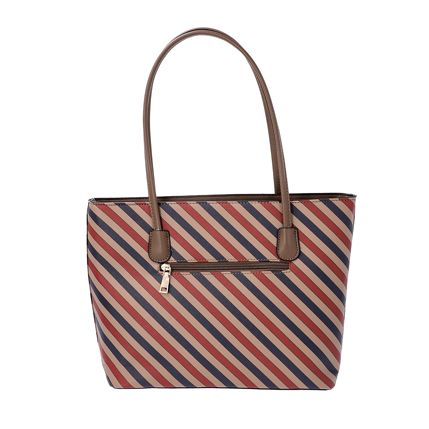Diagonal Stripe Pattern Tote Bag with Zipper Closure and External ...