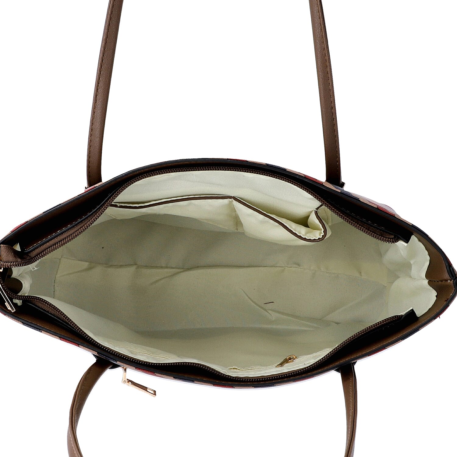 Diagonal Stripe Pattern Tote Bag with Zipper Closure and External ...