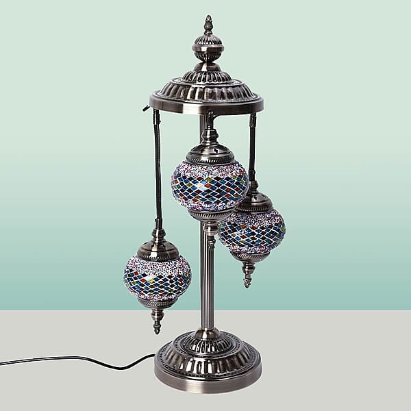 Handmade 3 Ball Turkish Mosaic Crystal Studded Table Lamp (Size 21x68 ...