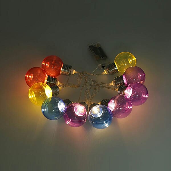 10 Multi Colour LED Bulb String Lights (2xAA Battery not Included ...