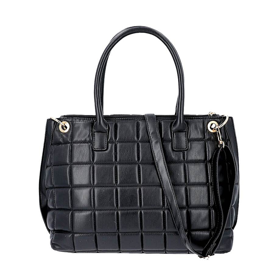 Quilted Pattern Satchel Bag with Detachable Shoulder Strap and Zipper ...