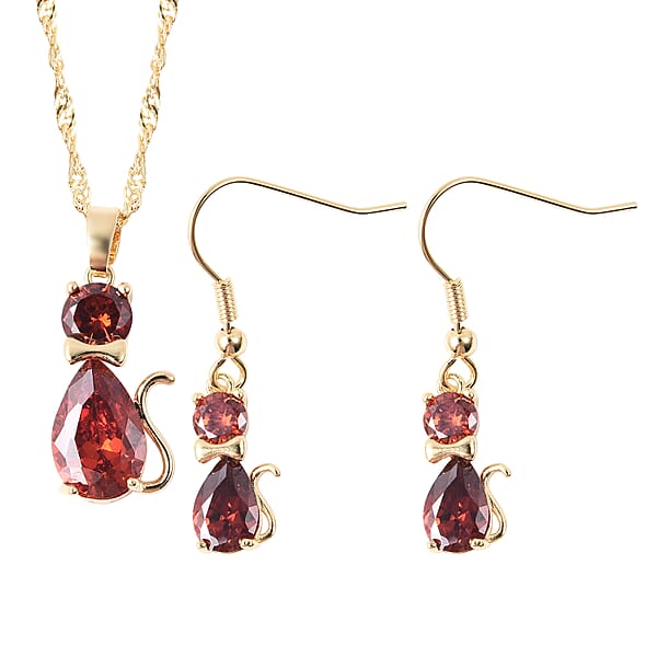 2 Piece Set Simulated Ruby Cat Pendant with Chain 20 with 2 inch ...