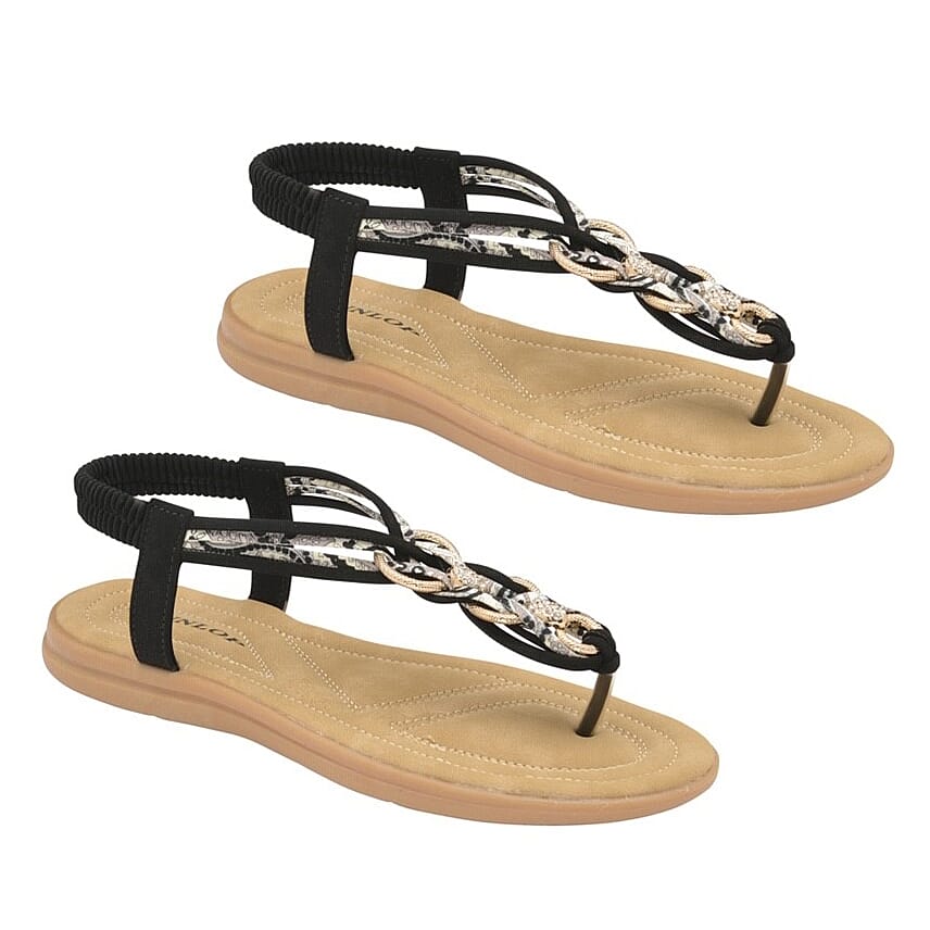 Dunlop Nikita Embellished Toe Post Flat Sandals - Black - 3589146 - TJC
