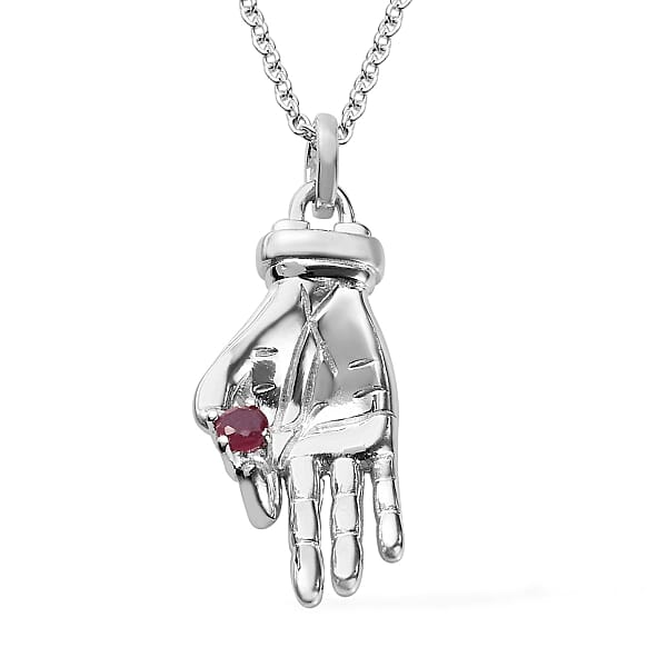 Sunday's Child 0.15 Ct. African Ruby Hand Holding Pendant With Chain in ...