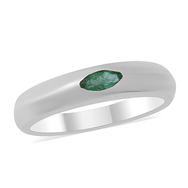 0.20 Ct Kagem Zambian Emerald Solitaire Band Ring in Sterling Silver ...