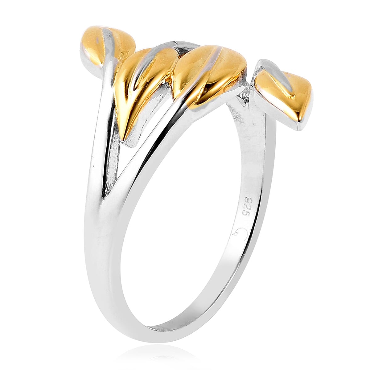 RACHEL GALLEY Leaf Ring in Rhodium and Yellow Gold Plated Sterling ...