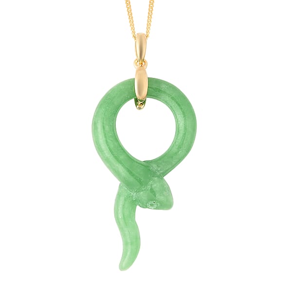 20.75 Ct Green Jade Snake Pendant with Chain in Gold Plated Sterling ...