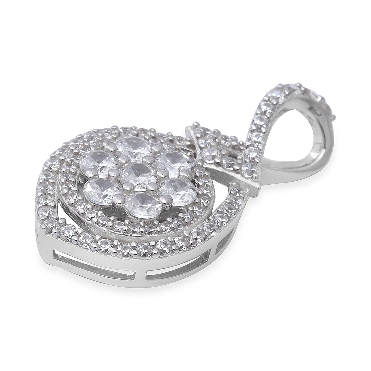ELANZA Simulated Diamond Cluster Pendant in Rhodium Plated Sterling ...