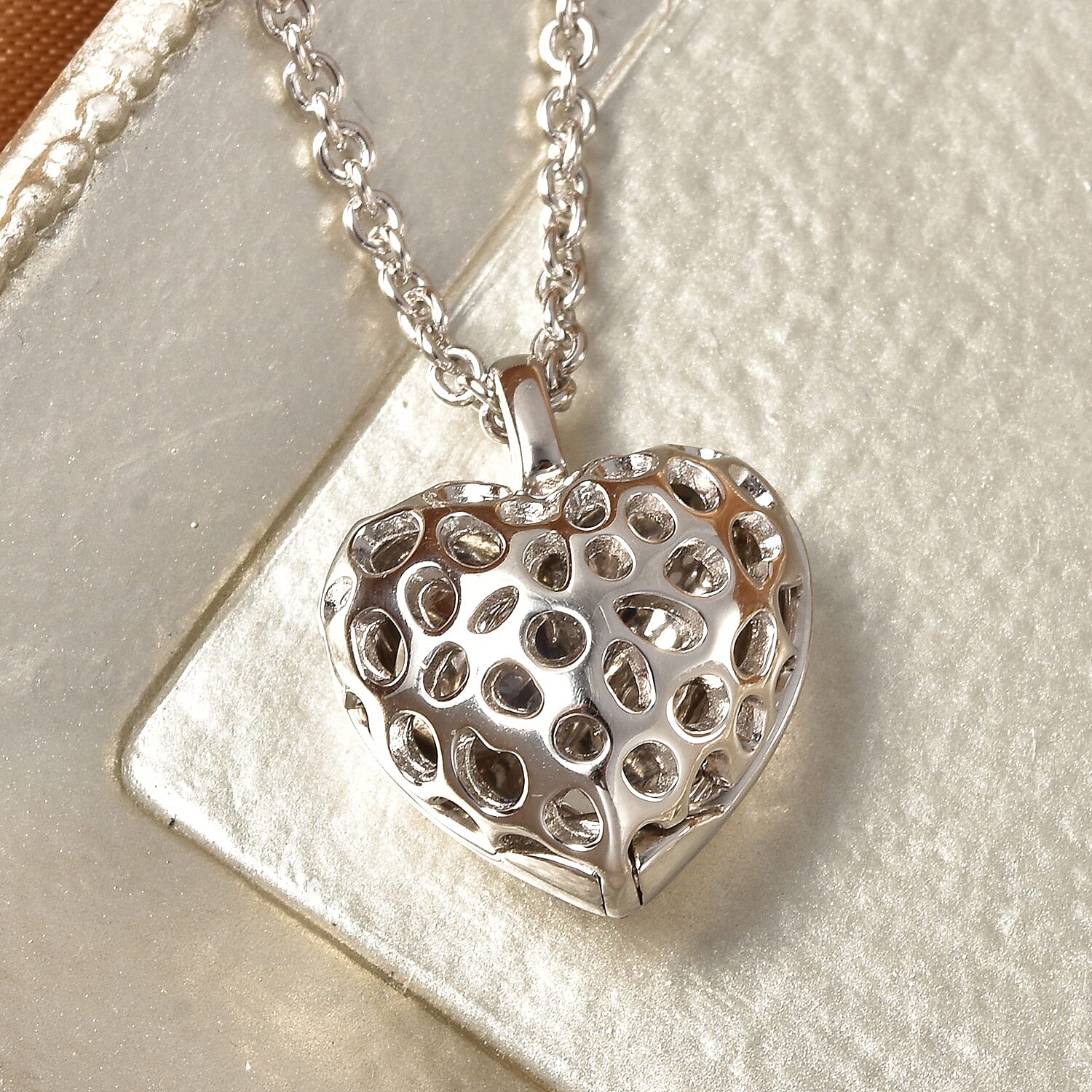 RACHEL GALLEY Tanzanite Lattice Heart Locket Pendant with Chain in ...