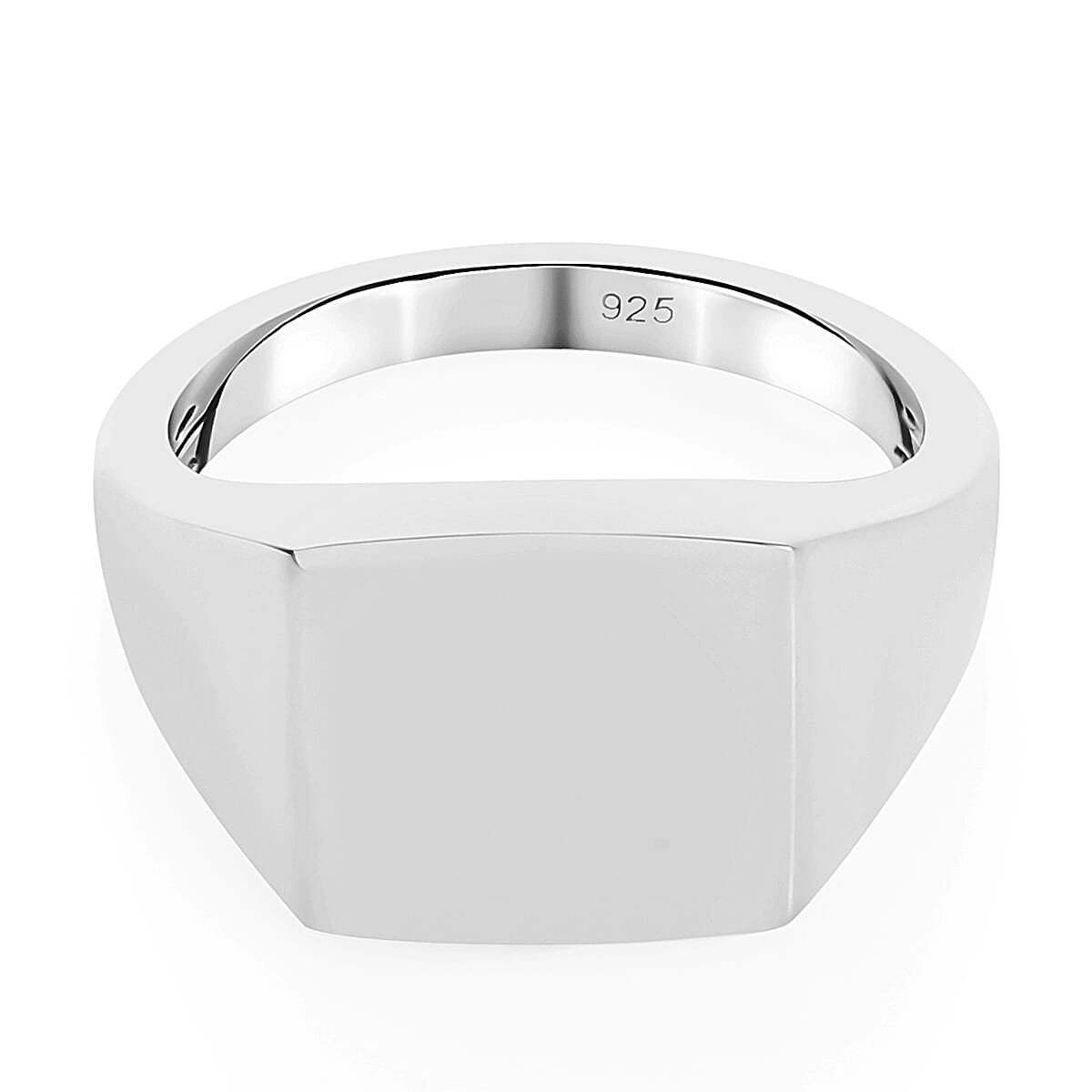 Platinum Overlay Sterling Silver Square Signet Ring, Silver Wt 5.97 Gms ...