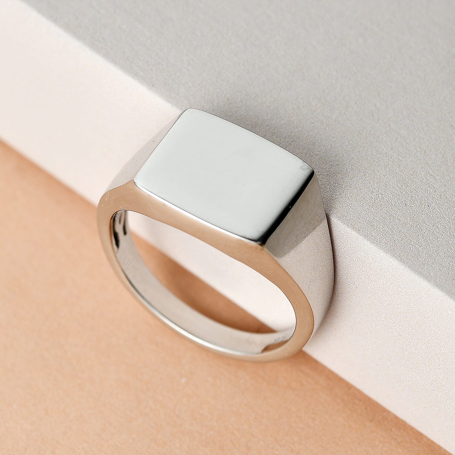 Platinum Overlay Sterling Silver Square Signet Ring, Silver Wt 5.97 Gms ...