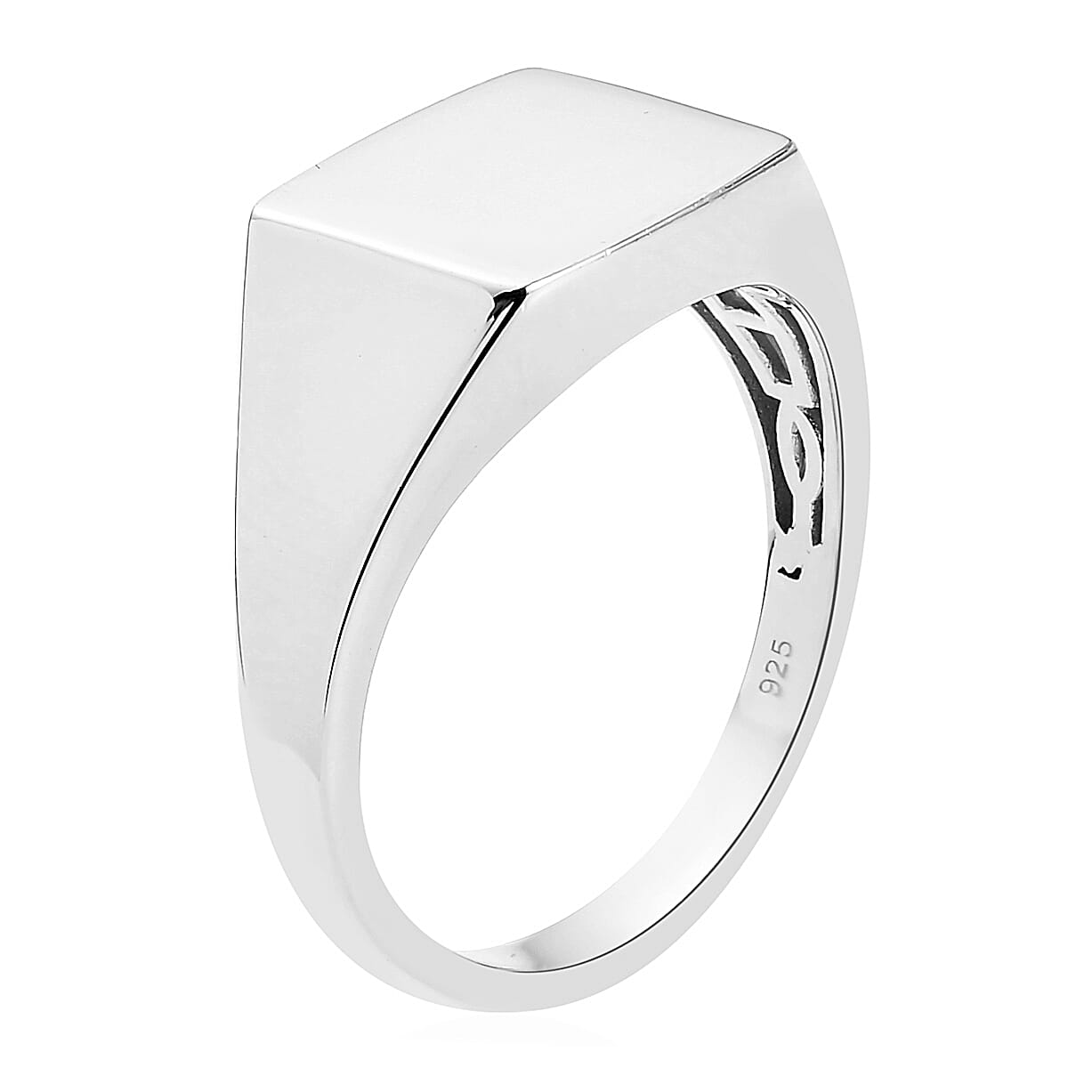 Platinum Overlay Sterling Silver Square Signet Ring, Silver Wt 5.97 Gms ...