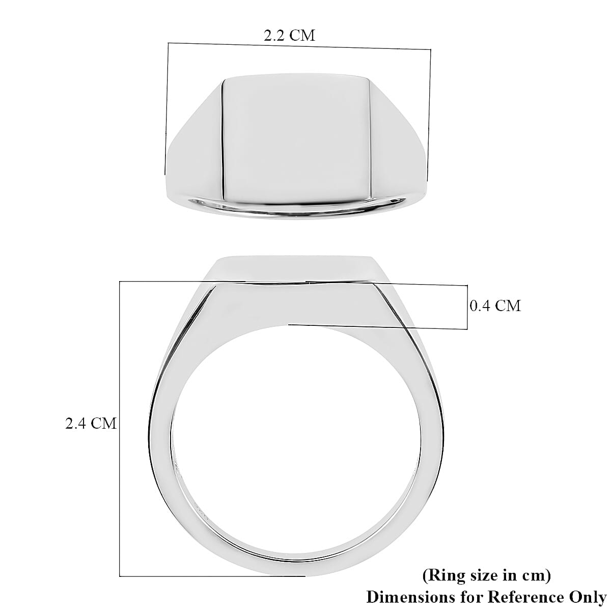 Platinum Overlay Sterling Silver Square Signet Ring, Silver Wt 5.97 Gms ...