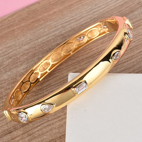 J Francis Yellow Gold Vermeil Overlay Sterling Silver Bangle (Size 7.5 ...