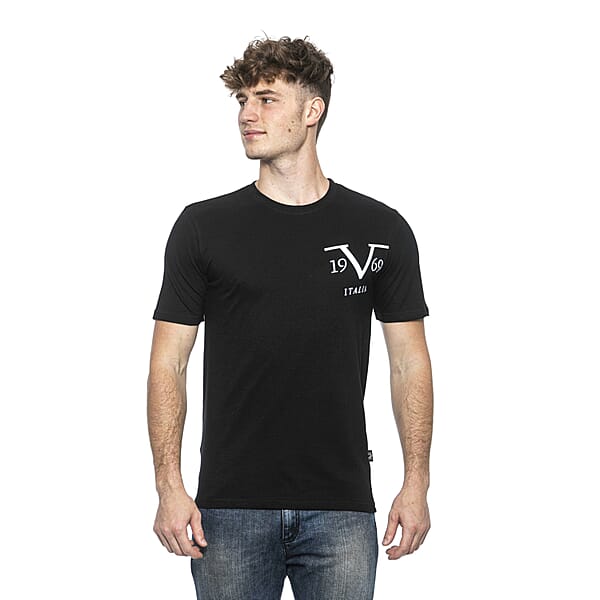 19V69 Italia Short Sleeve Crew Neck Logo T-Shirt- Black - M3642205 - TJC