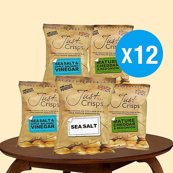 Just Crisps 12 x 150g Classic Big pack 4 Sea Salt, 4 Cheese & Onion, 4 ...