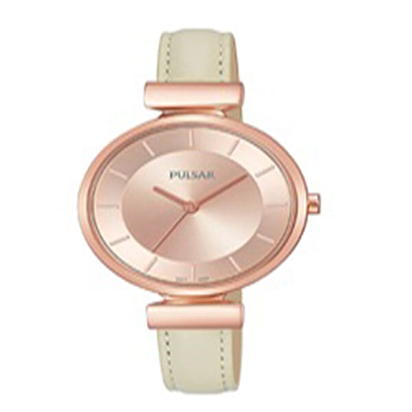 Pulsar Ladies Rose Gold Case 50M Watch with Cream Leather Strap ...