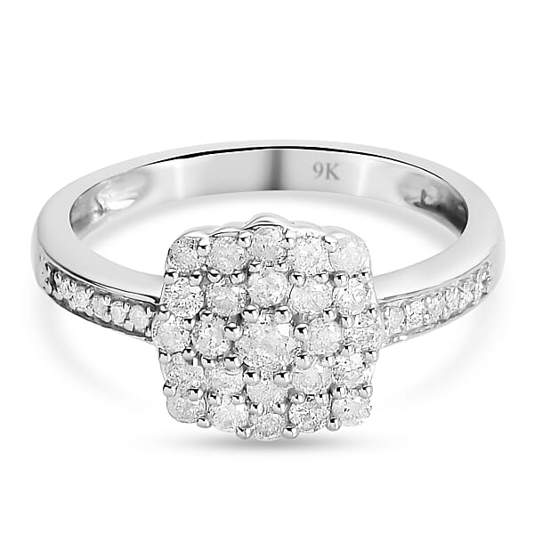 9K White Gold SGL Certified Natural Diamond (I2-I3-G-H) Ring 0.54 Ct ...