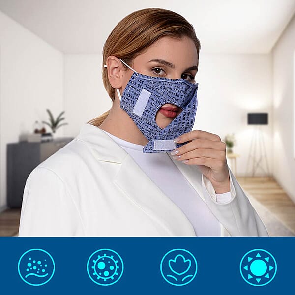 Double Layer Reusable Grey and Blue Letter Pattern Open Mouth Face ...