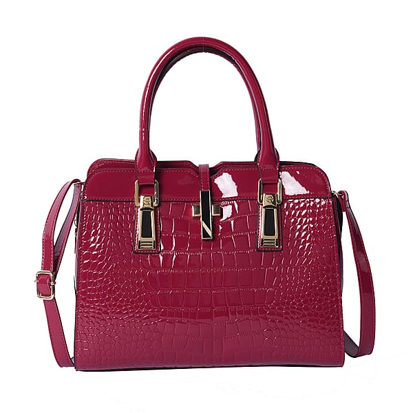 Solid Magenta Handbag with Adjustable Shoulder Strap and Zipper Closure ...