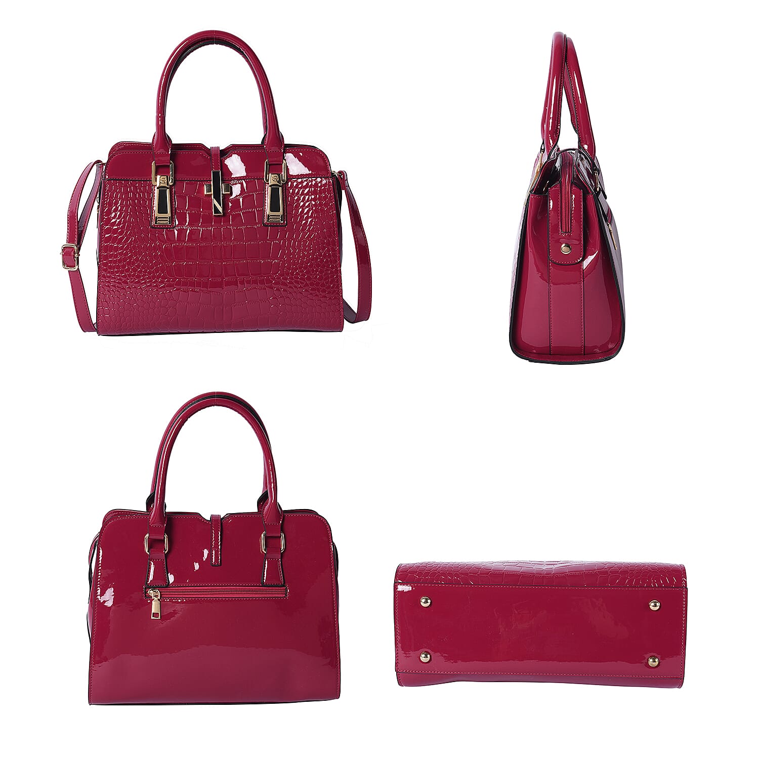 Solid Magenta Handbag with Adjustable Shoulder Strap and Zipper Closure ...