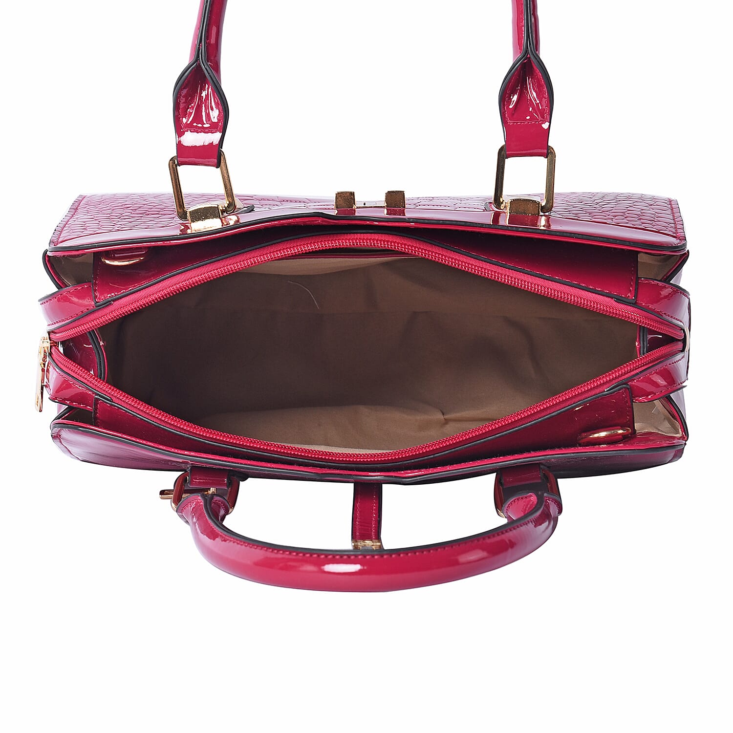 Solid Magenta Handbag with Adjustable Shoulder Strap and Zipper Closure ...