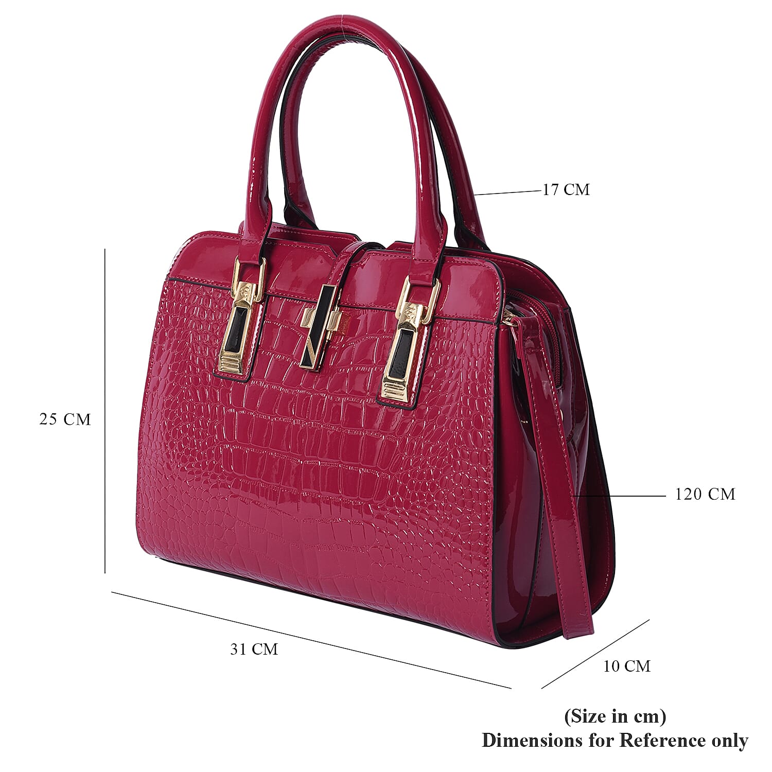 Solid Magenta Handbag with Adjustable Shoulder Strap and Zipper Closure ...