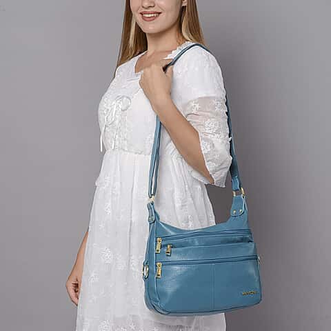 SENCILLEZ Teal 100% Genuine Leather Multi Pocket Crossbody Bag ...