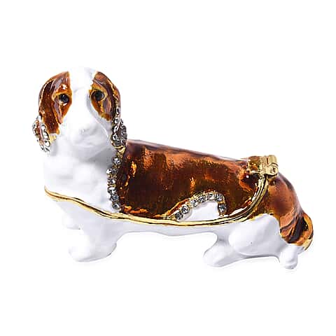 Multi Austrian Crystal Studded Enamelled Dog Trinket Box - 3674979 - TJC