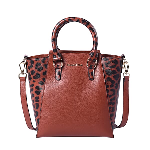 Sencillez 100% Genuine Leather Leopard Printed Handbag with Detachable ...