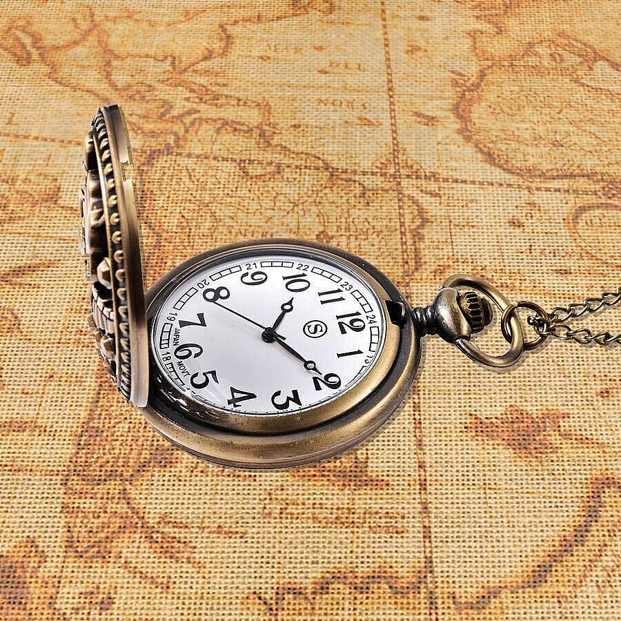 Set of 2 - STRADA Japanese Movement Rose Pattern Pocket Watch with ...