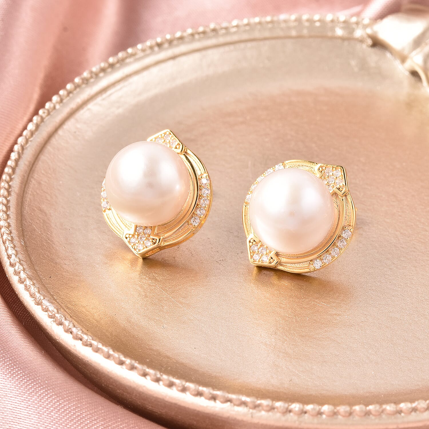 Edison Pearl and Natural Cambodian Zircon Stud Earrings (with Push Back ...