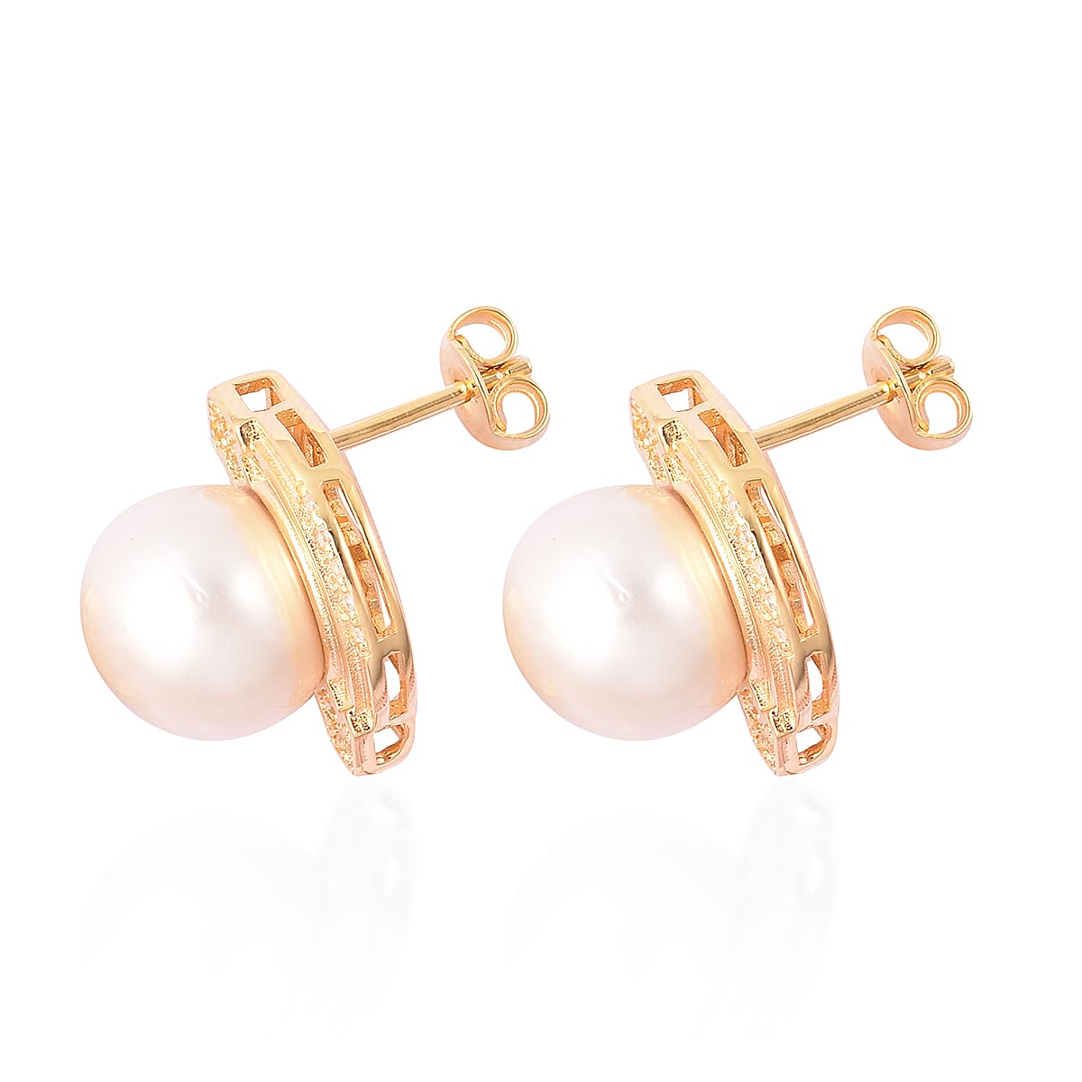 Edison Pearl and Natural Cambodian Zircon Stud Earrings (with Push Back ...