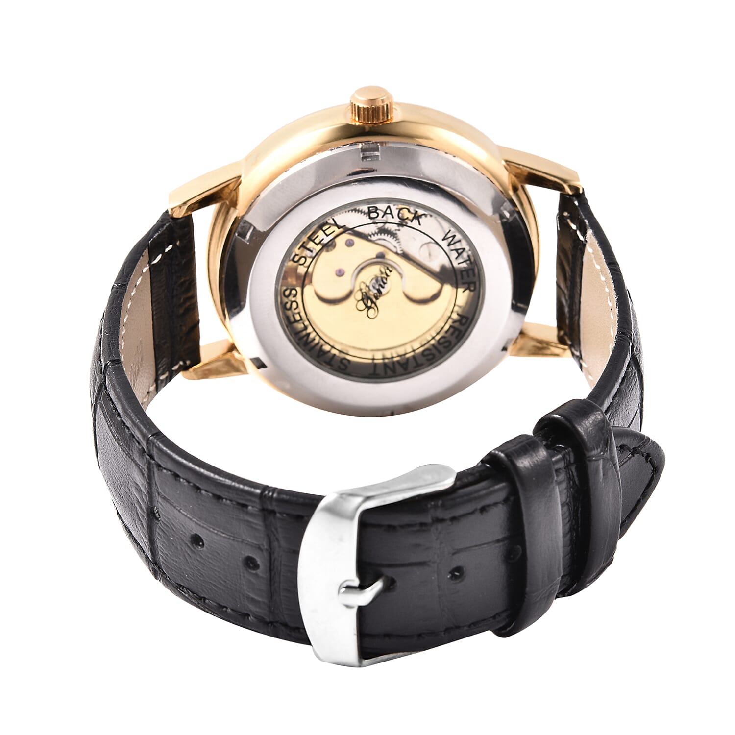 GENOA Automatic Movement White Austrian Crystal Studded Black Dial ...