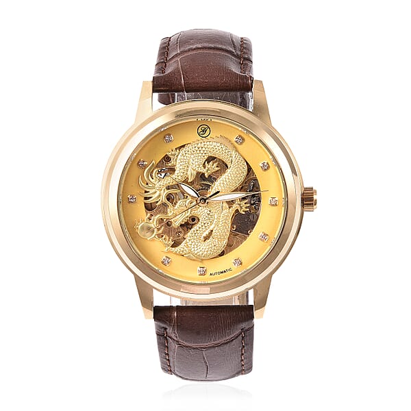 GENOA Automatic Movement White Austrian Crystal Studded Golden Dial ...