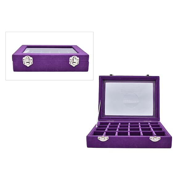 24 Sections Jewellery Box Organiser with Velvet Lining and Transparent ...