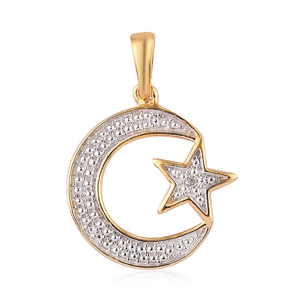Diamond Moon and Star Pendant in 14K Gold Overlay Sterling Silver ...