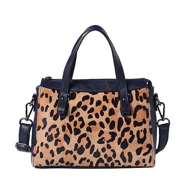 100% Genuine Leather Leopard Pattern Tote Bag with Adjustable Shoulder ...