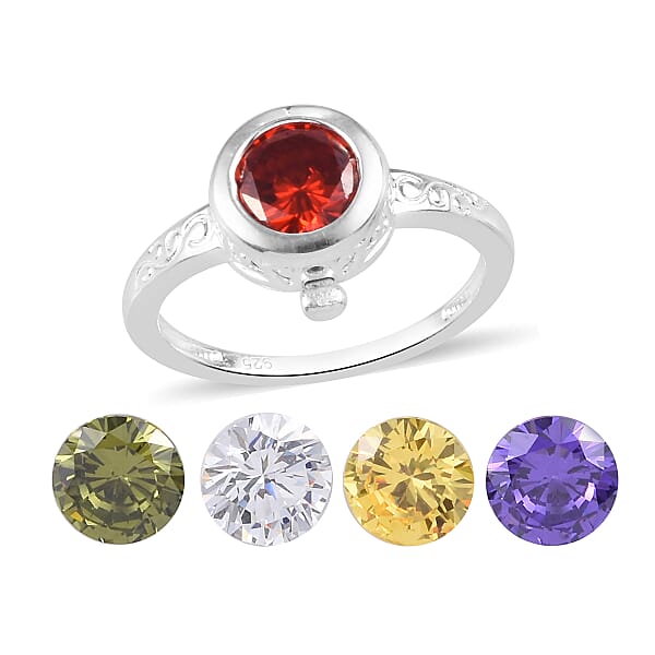 Simulated Multi Gemstone Stone Interchangable Ring in Sterling Silver ...