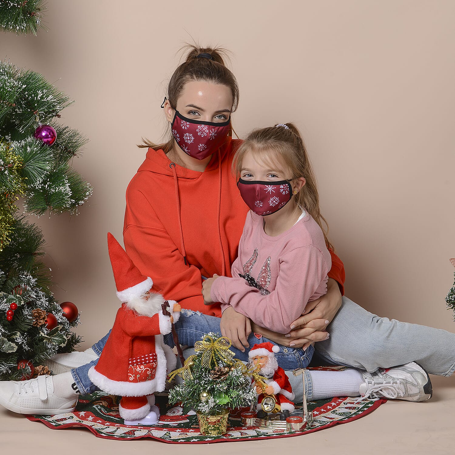 Set of 2 - Snow Print Anti-Bacterial Cotton Mask (Adult and Kid) with ...