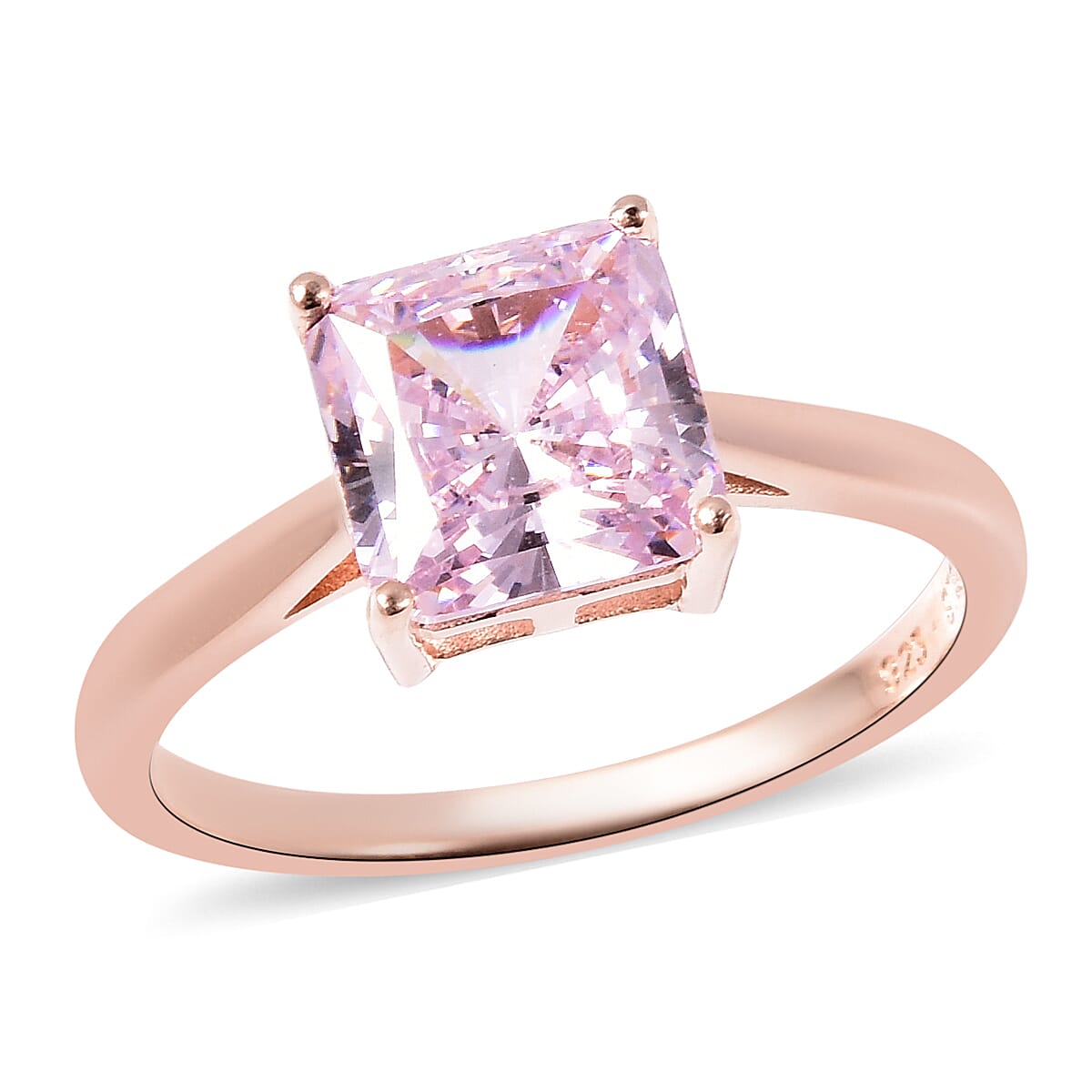 Lustro Stella Simulated Pink Sapphire Solitaire Ring in Rose Gold Overlay Sterling Silver ...