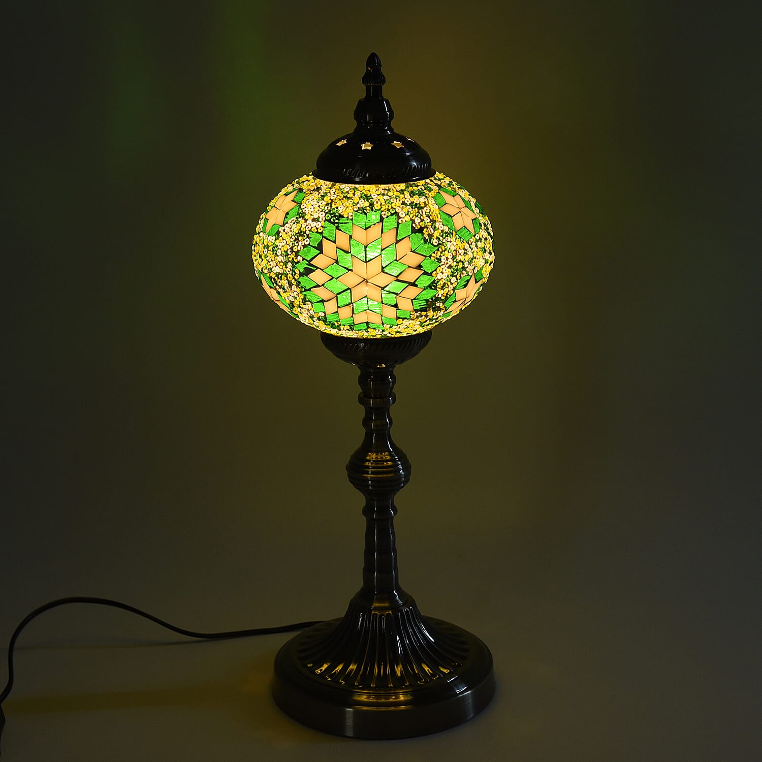 Handmade Turkish Green and Multi Colour Glass Mosaic Table Lamp with ...