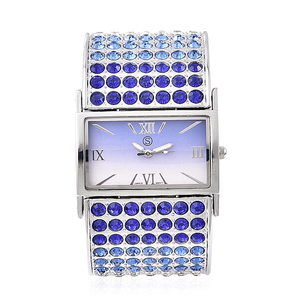 STRADA Japanese Movement Blue and White Crystal Bangle Watch (Size 6.5 ...