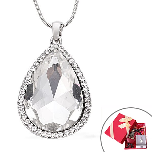 3 Piece Set - Simulated Diamond, White Austrian Crystal Pendant with ...
