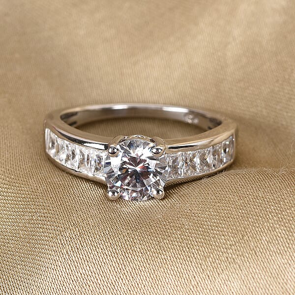 Lustro Stella Finest CZ Ring in Platinum Plated Sterling Silver - 3712689 - TJC